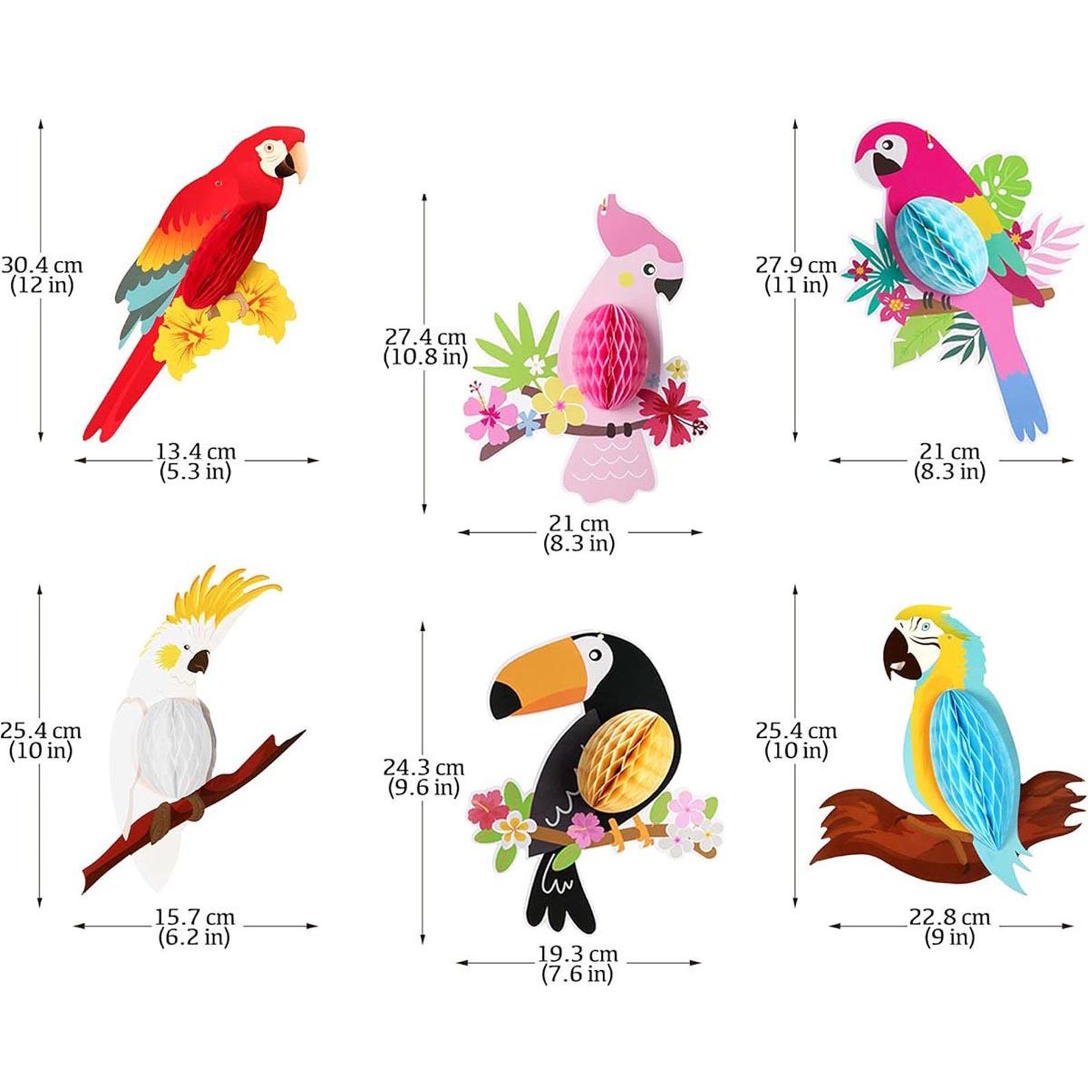 6 Pieces X Jungle Hawaiian Luau Party Decorations Tropical Honeycomb ...