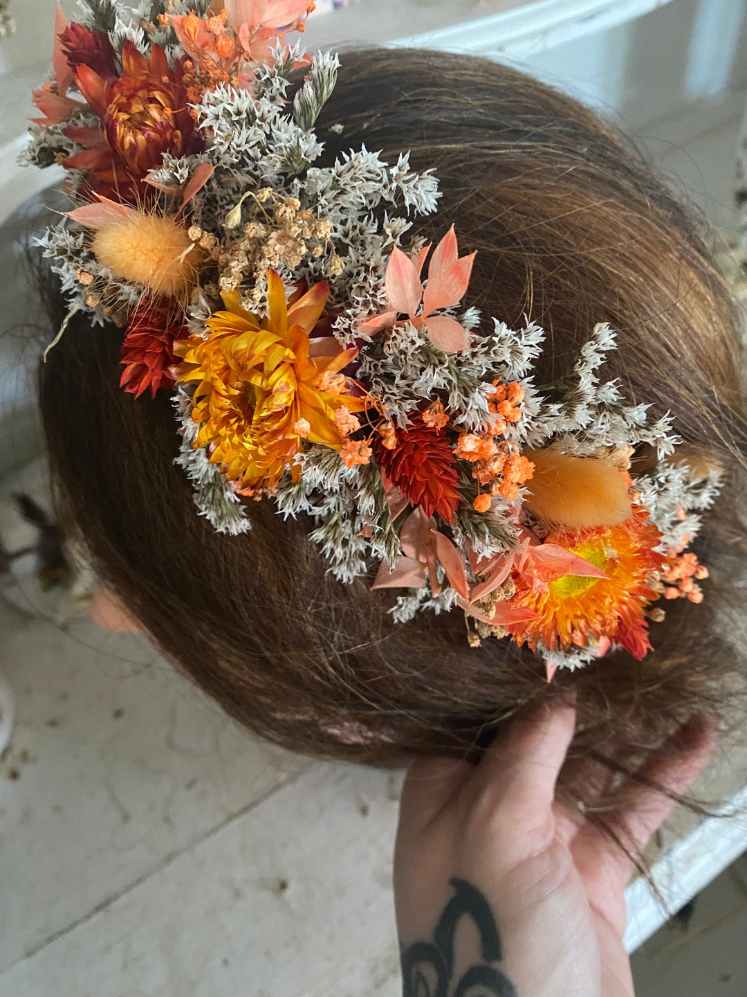 Dried Flower Crown, Rust Terracotta Floral Headband, Boho Wedding - Etsy