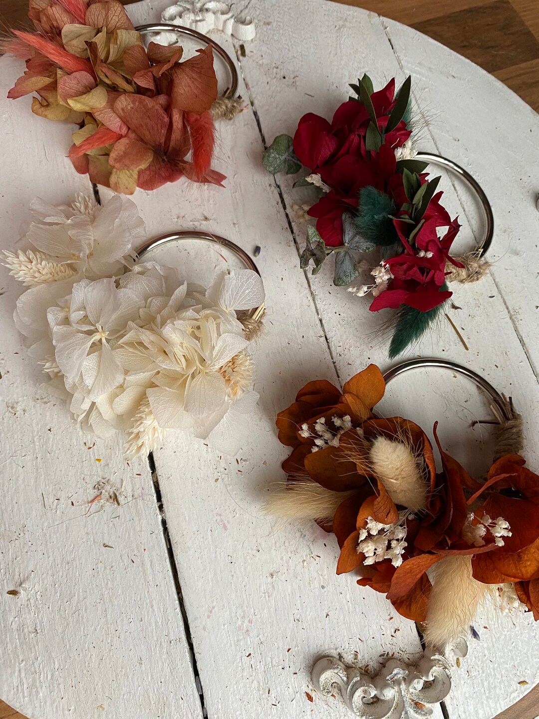 Dried Flower Napkin Rings, Table Flower Decorations, Wedding Table ...