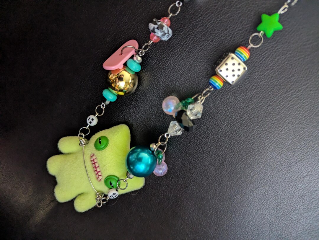 Upcycled Fuggler Necklace: Weirdcore Monster Toy, Fruit Charm - Etsy