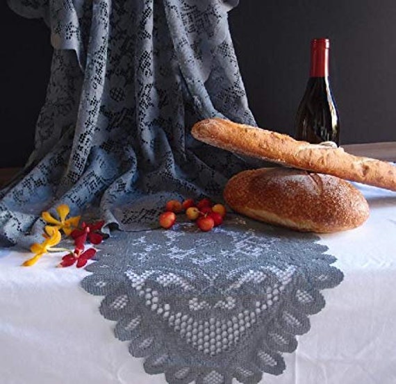 13 X 120 Floral Lace Crochet Table Runner Pewter - Etsy