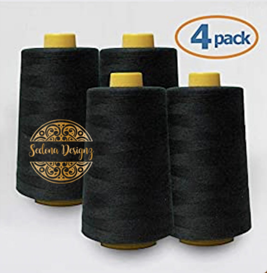 4 PACK of 6000 Yard (each) Spools BLACK Sewing Thread All Purpose 100% ...