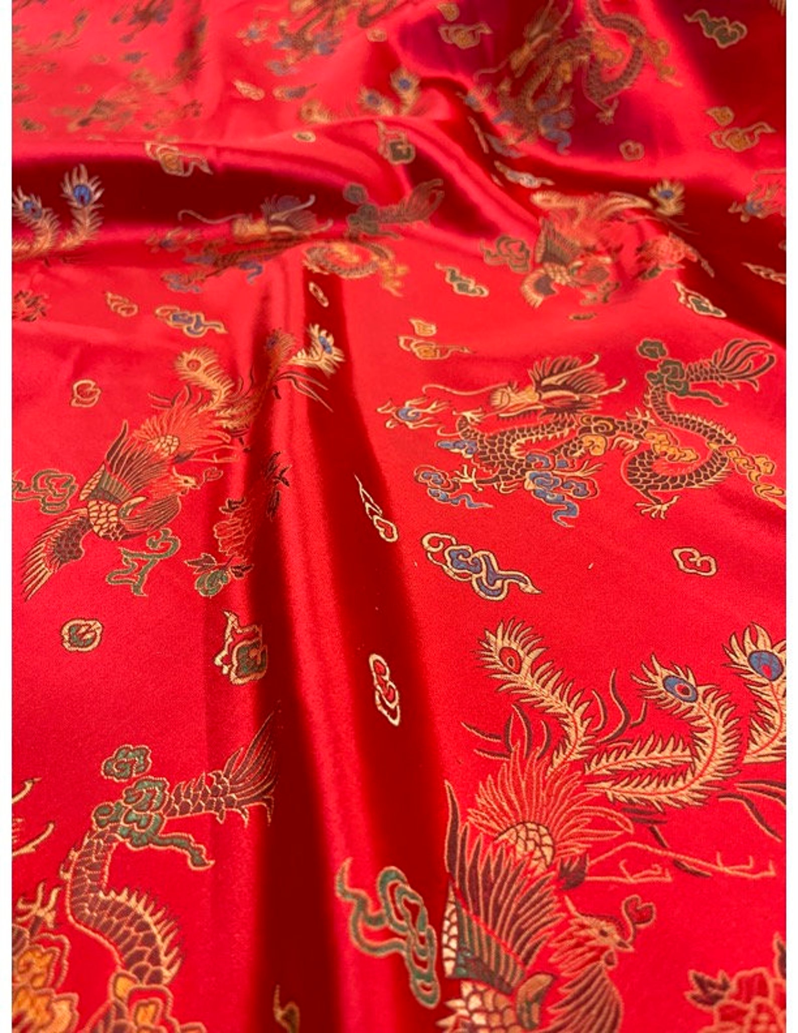 Chinese Dragon Brocade Fabric BTY - RED - Etsy