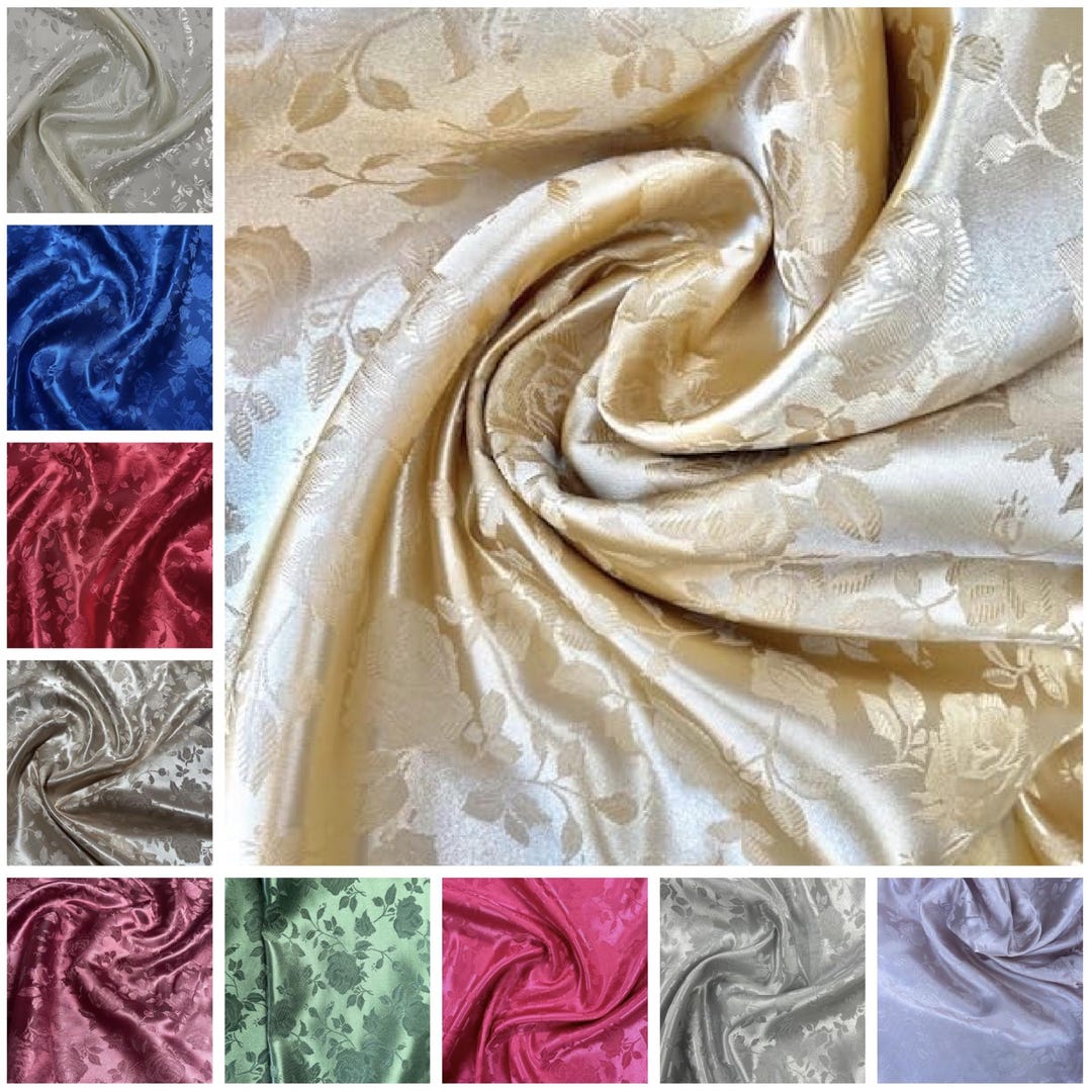 Satin Jacquard Rose Brocade Fabric by the Yard | 58” Wide | 100% ...