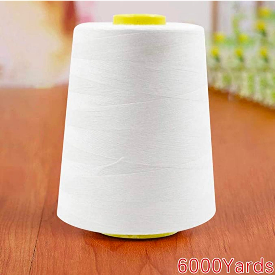 6000 Yard Spool WHITE Sewing Thread All Purpose 100% Spun Polyester ...