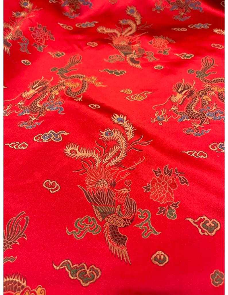 Chinese Dragon Brocade Fabric BTY - RED - Etsy
