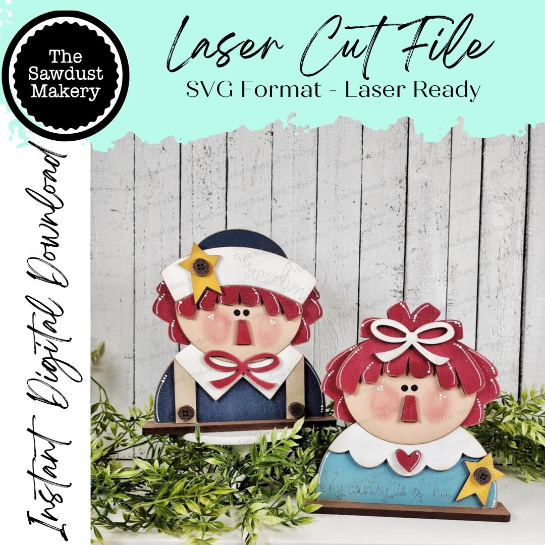 Primitive Raggedy Ann & Andy Americana Shelf Sitter Standing File SVG ...