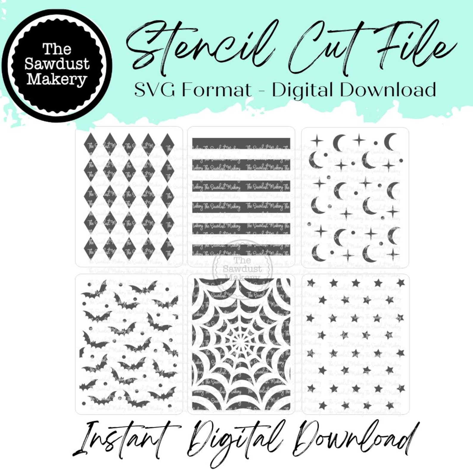 Digital Stencil Set | Halloween Mini Stencil Set | Stencil SVG | Bats ...