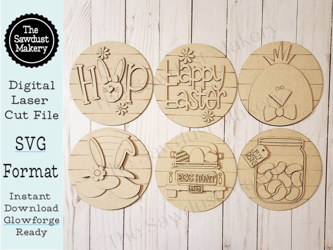 6 Round Easter Interchangeable Sign Set SVG File Laser Cut File Interchangeable Farmhouse Frame ...