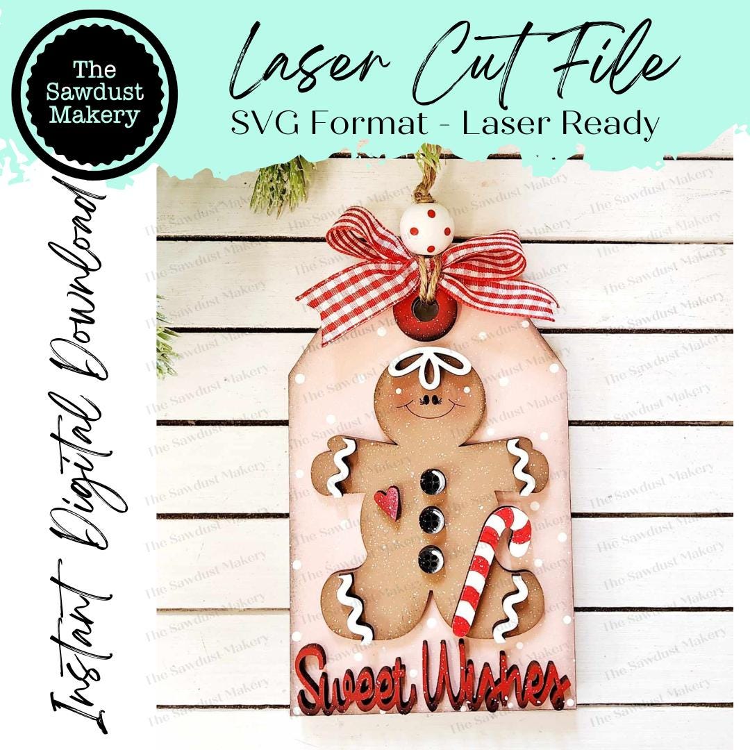 Gingerbread Sweet Wishes Gift Card Christmas Ornament SVG File | Laser ...