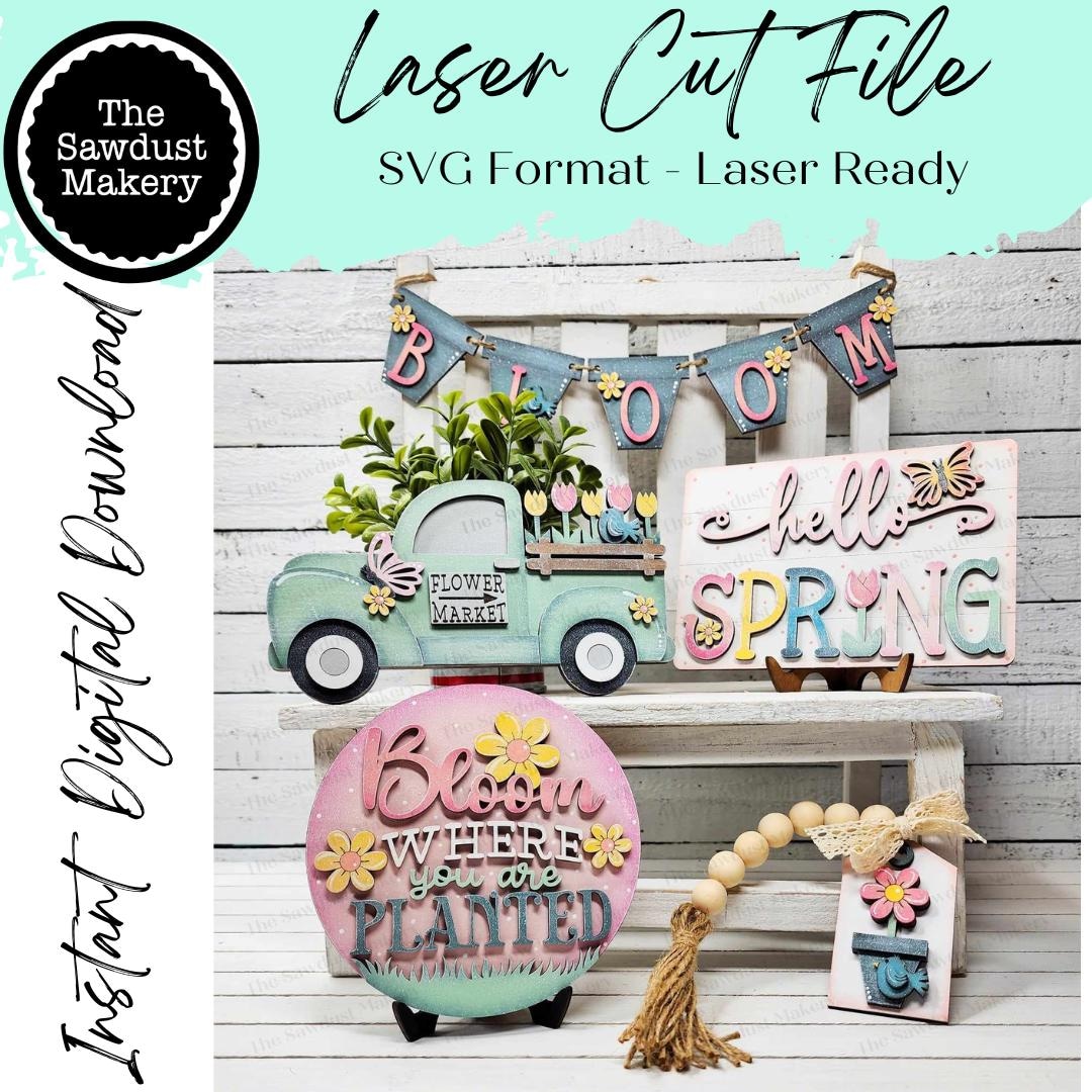 Hello Spring Tiered Tray SVG File | Spring Svg | Laser Cut File ...