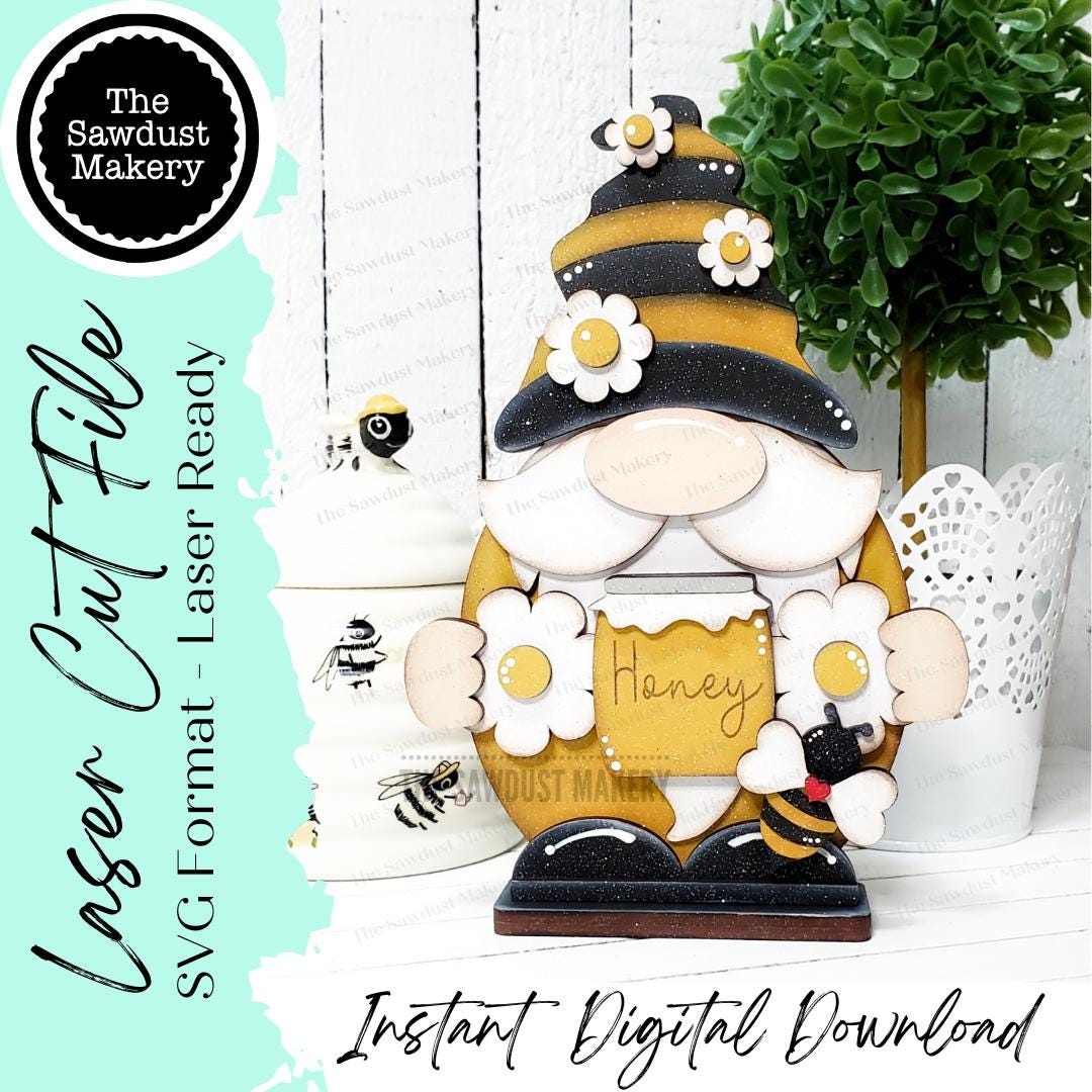 Bee Gnome SVG File | Laser Cut File | Glowforge | Standing Bee Gnome ...