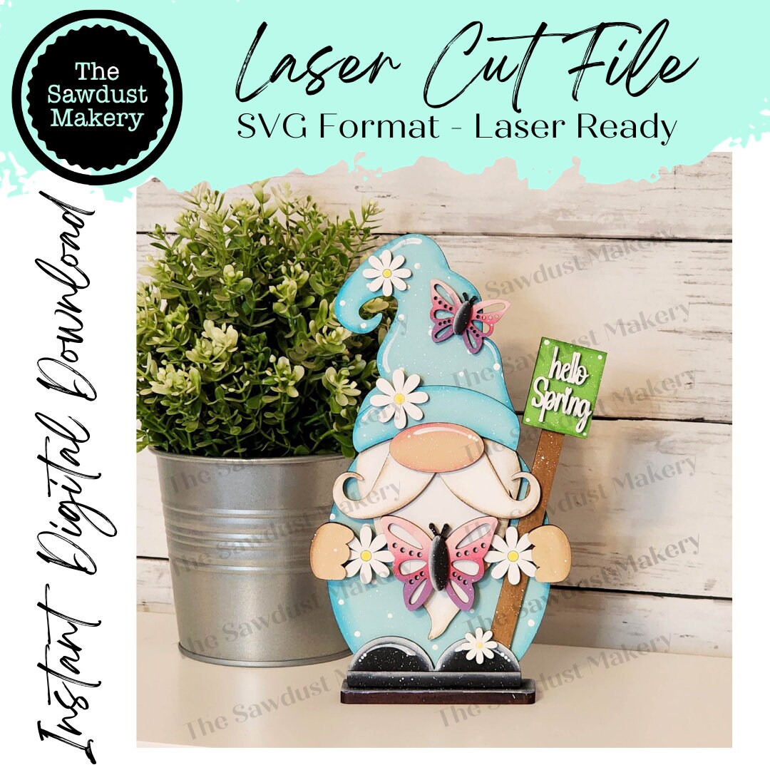 Spring Butterfly Gnome SVG File | Laser Cut File | Glowforge | Standing ...