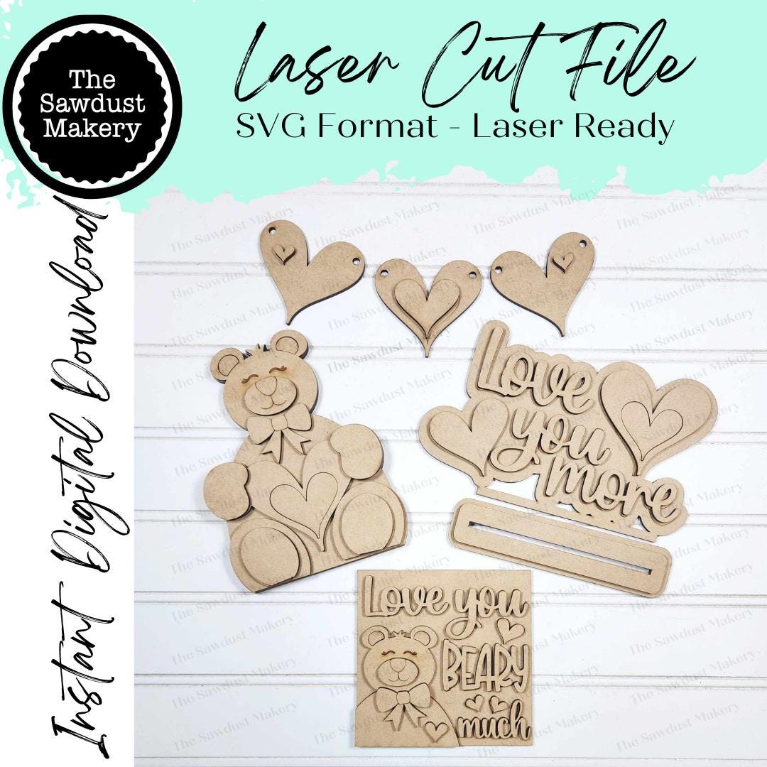Love You Beary Much Bear Decor Tiered Tray SVG File | Laser Cut File ...