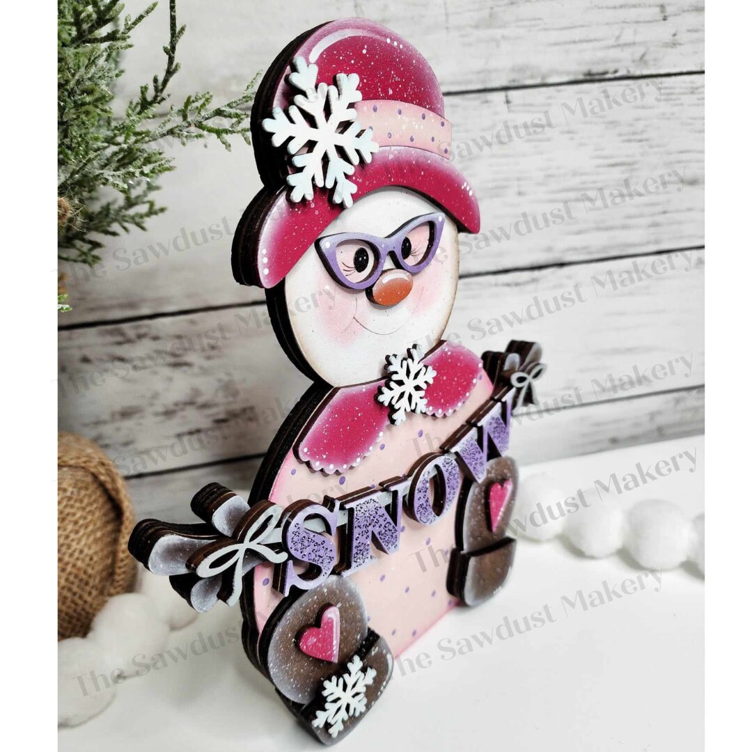 Chunky Sitting Mrs. Snow Shelf Sitter SVG | Snowman Laser Cut File ...