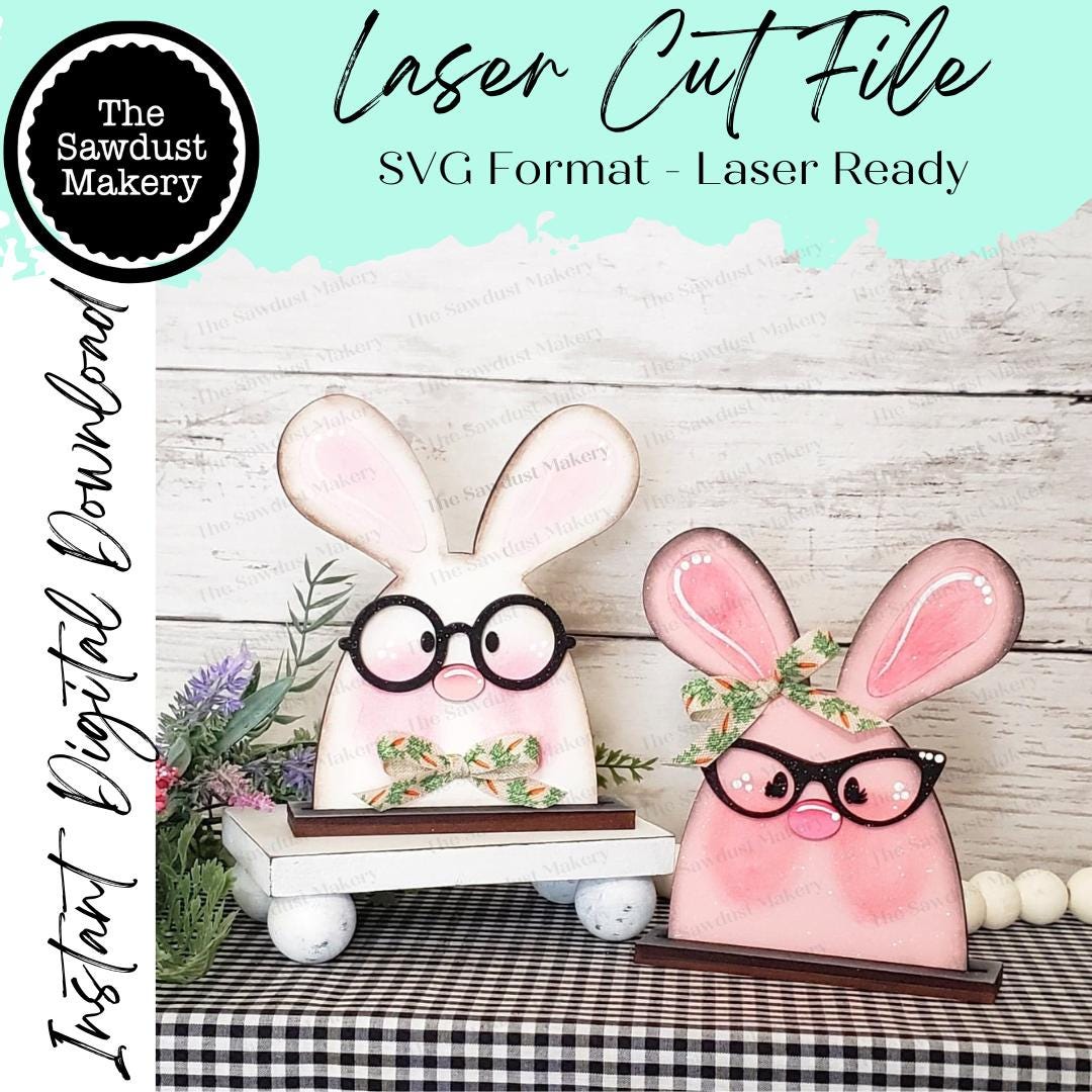 Nerdy Bunny Couple SVG File | Laser Cut File | Glowforge | Easter ...