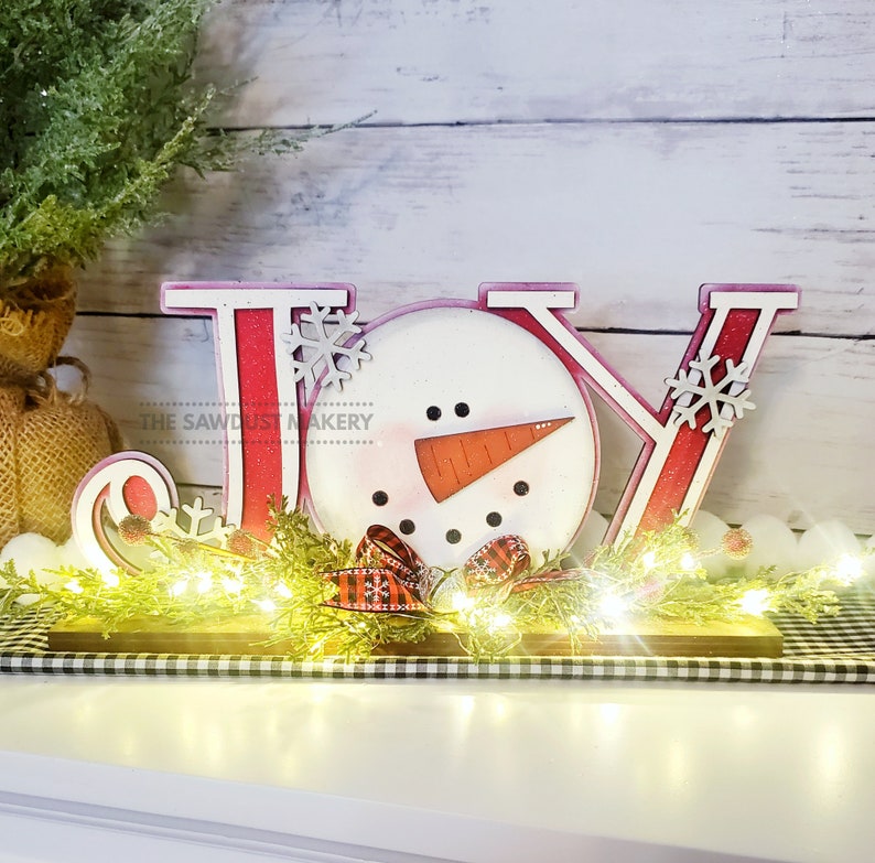 Joy Standing Snowman Shelf Sitter SVG | Snowman Laser Cut File Let It ...