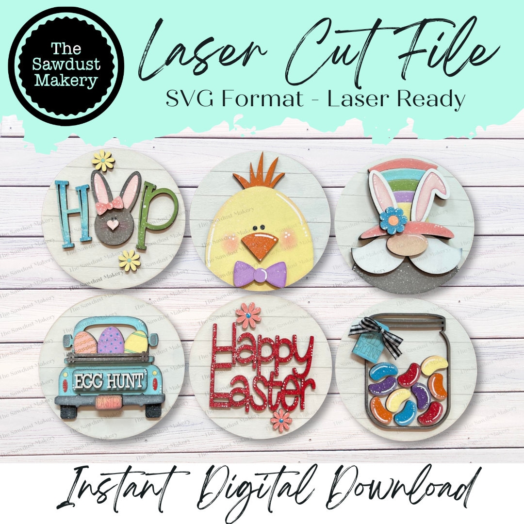 6" Round Easter Interchangeable Sign Set SVG File | Laser Cut File | Interchangeable Farmhouse ...