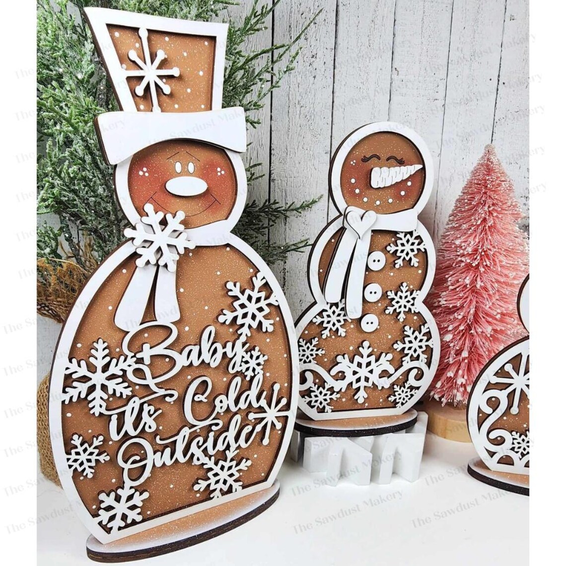 Gingerbread Snowmen Snow Family SVG File | Laser Cut File | Winter SVG ...