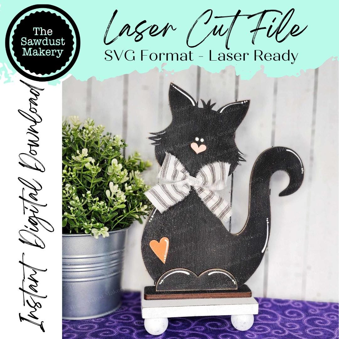 Black Cat SVG File | Laser Cut File | Glowforge | Standing Black Cat ...
