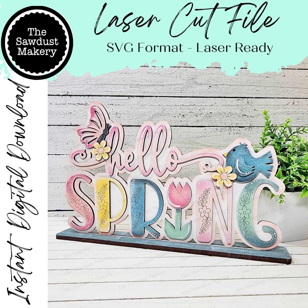 Hello Spring Word Art Shelf Sitter Standing Sign File SVG | Spring ...
