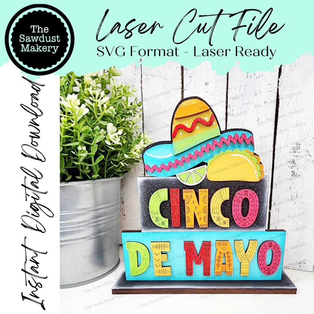 Cinco De Mayo Word Stackers SVG File | Laser Cut File | Taco | Cinco De ...