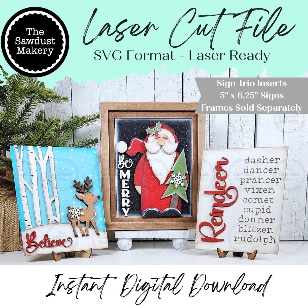 Oh Deer Christmas Trio Sign Bundle Laser Cut File | Interchangeable ...
