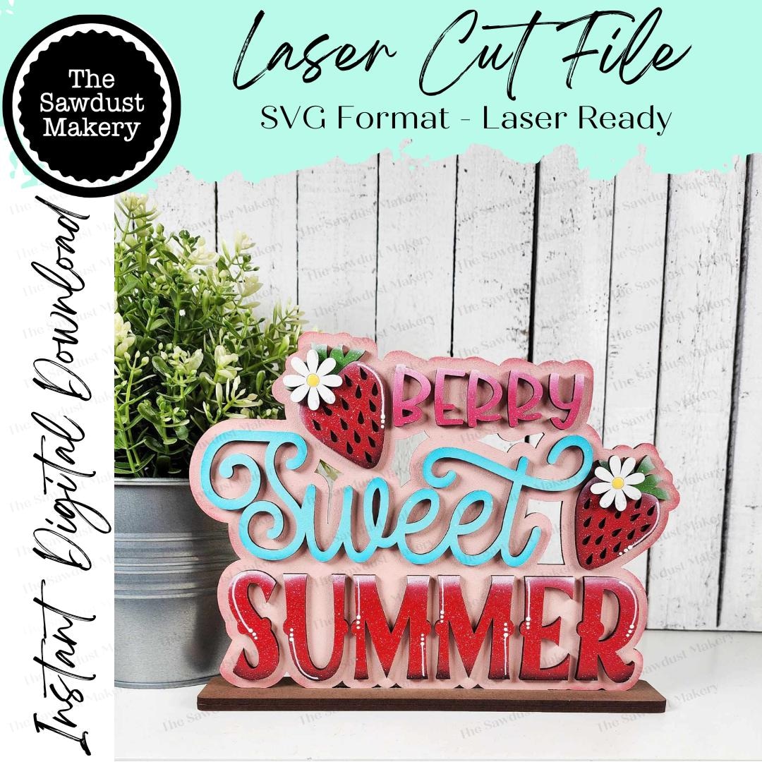 Summer Strawberry Word Art Shelf Sitter Standing File SVG | Summer ...