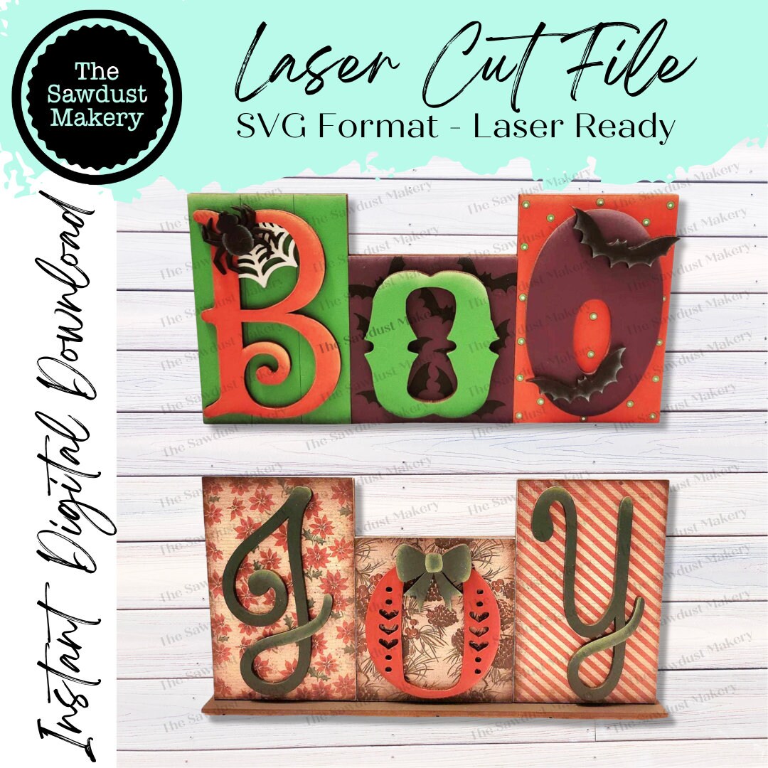 Joy & Boo Word Blocks SVG | Reversible Word Block SVG | SVG File ...