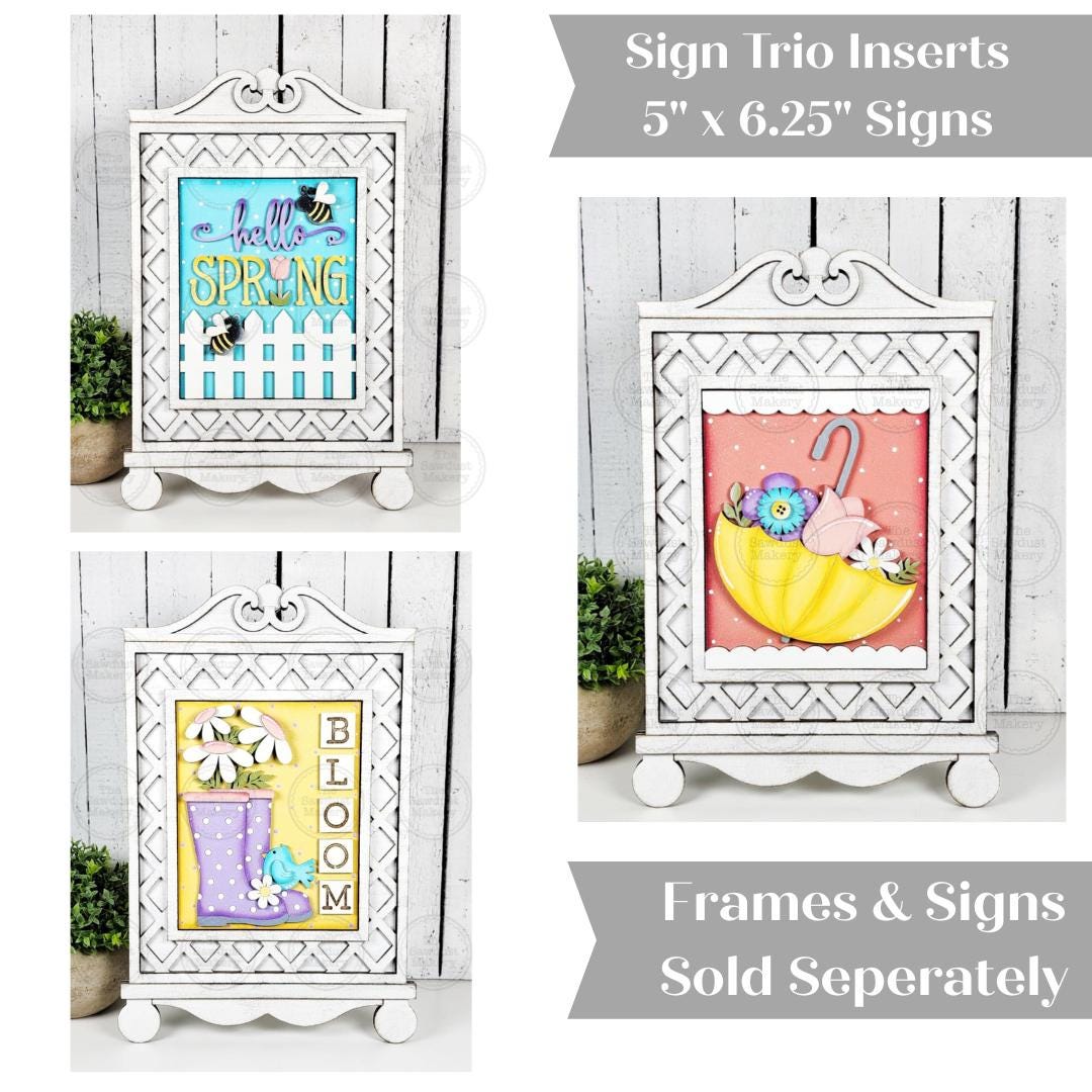 Spring Trio Sign Bundle Laser Cut File | Interchangeable Frame ...