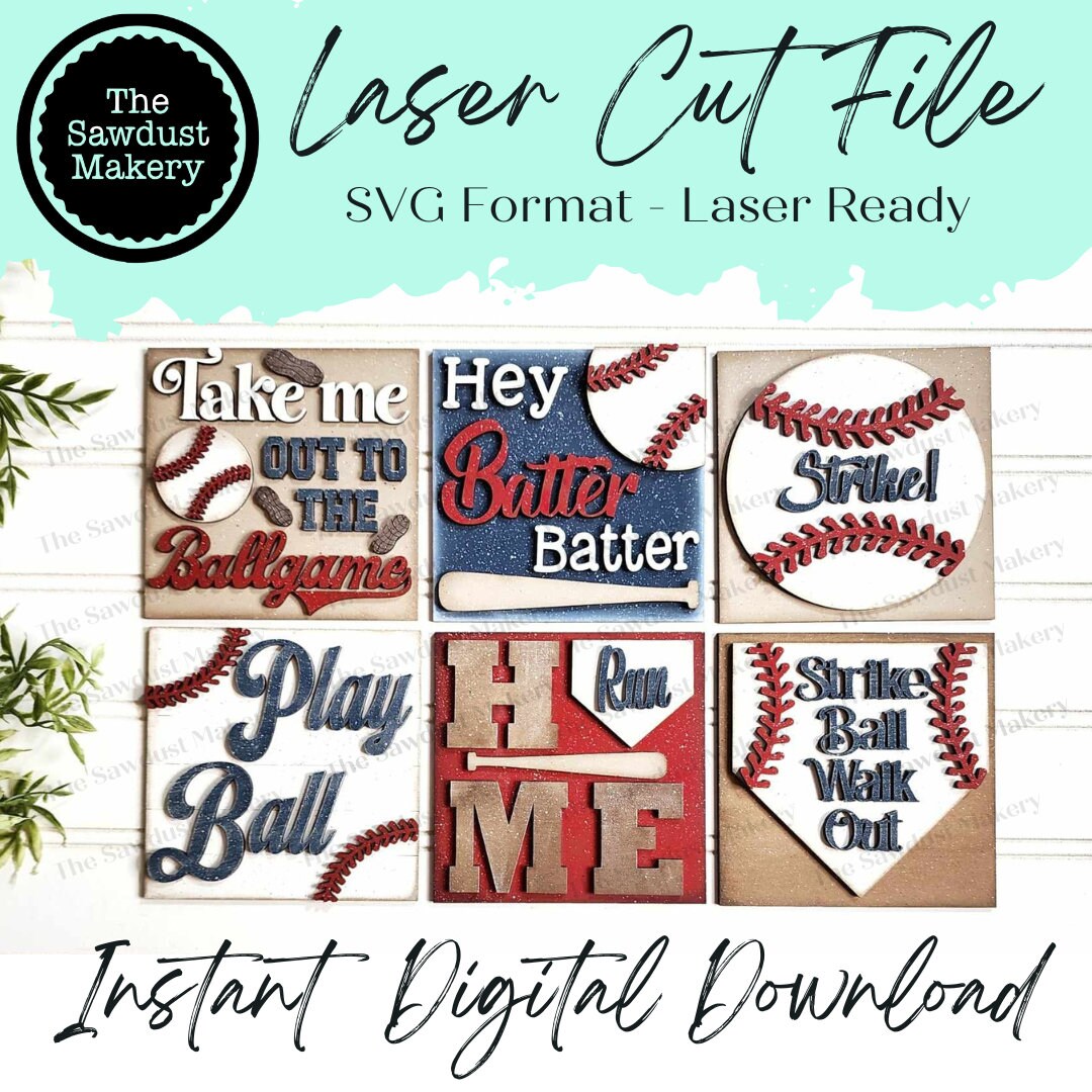 Baseball Laser Cut File | Farmhouse Interchangeable Leaning Sign Bundle ...