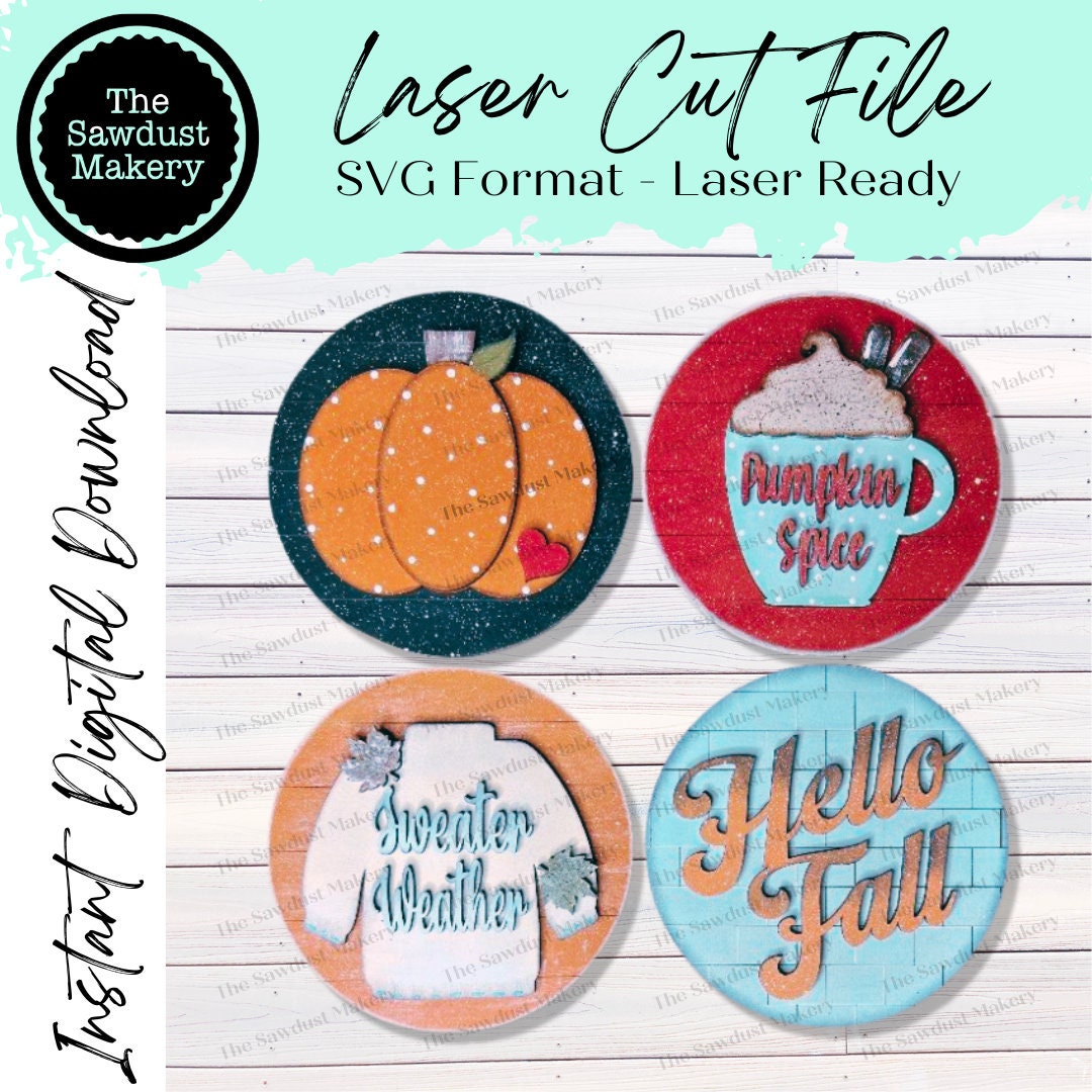 6" Round Hello Fall Sign Set SVG File | Laser Cut File ...