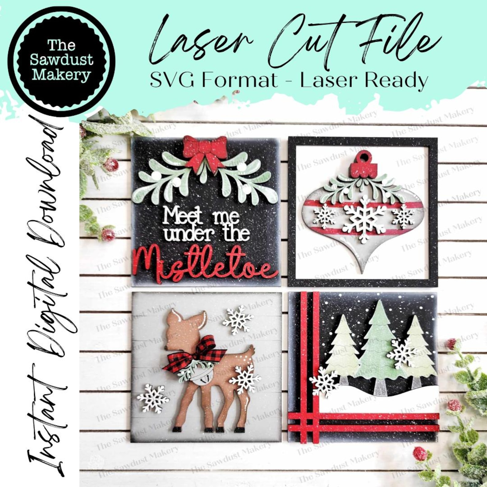 Mistletoe Christmas Sign Laser Cut File | Laser Cut File ...