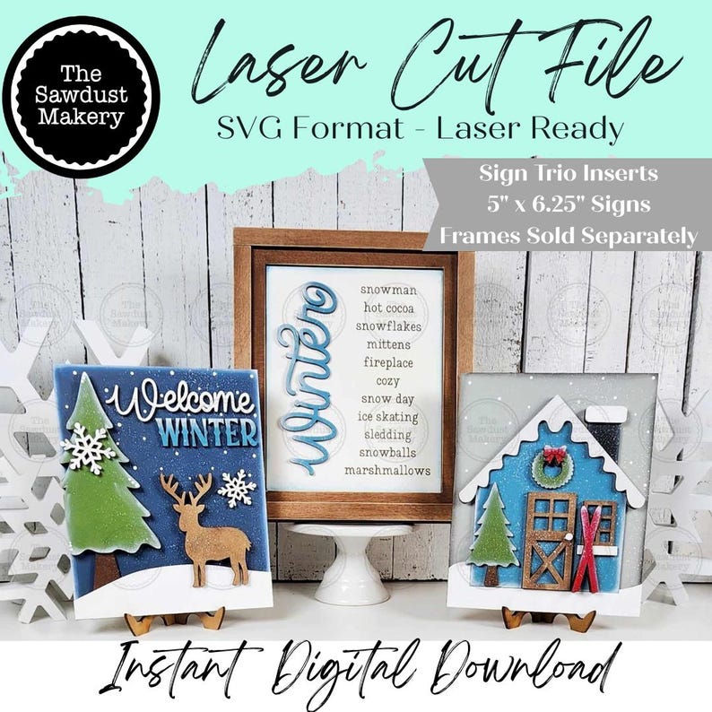 Winter Cabin Christmas Trio Sign Bundle Laser Cut File ...