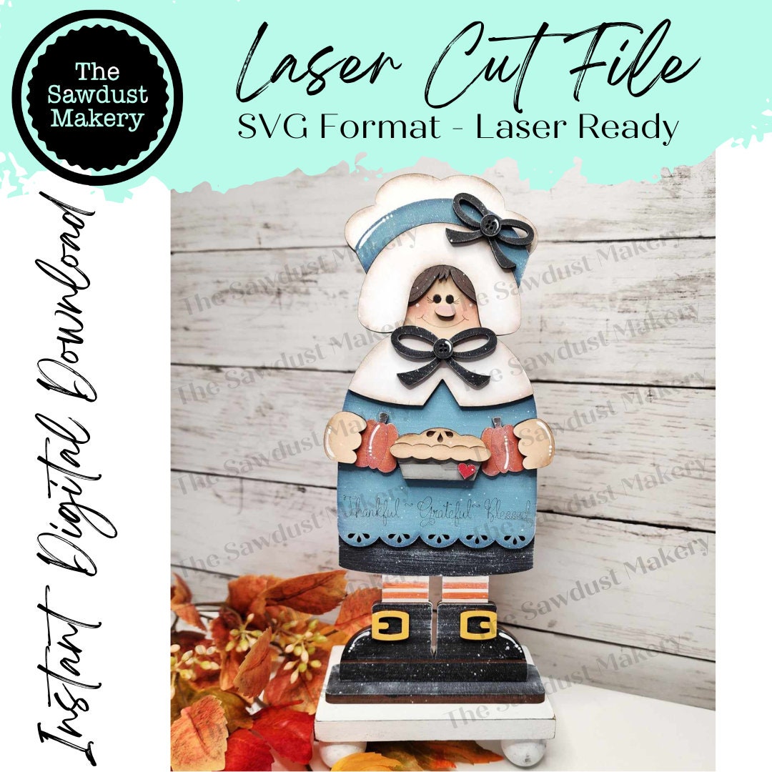 Standing Pilgrim Girl SVG File | Laser Cut File | Thanksgiving Pilgrim ...