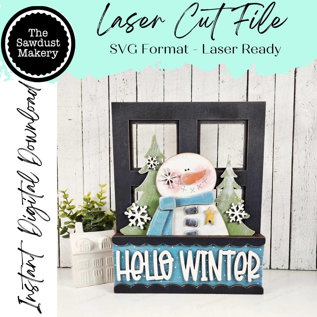 Add-on for Interchangeable Window Box | Snowman Hello Winter Window Box ...