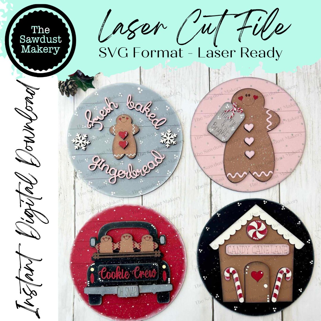 6" Round Gingerbread Sign Set SVG File | Laser Cut File ...