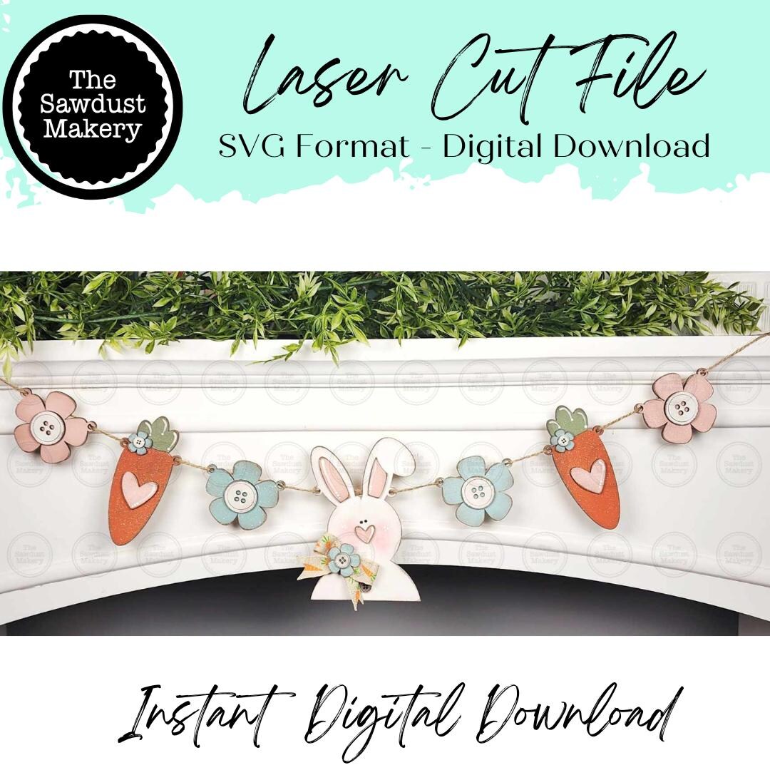 Prim Easter Bunny Carrot Banner SVG File | Laser Cut File | Easter ...