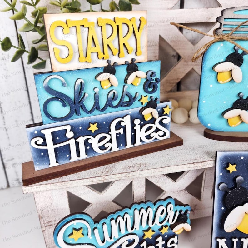 Firefly Summer Decor Tiered Tray Set SVG File | Laser Cut File ...