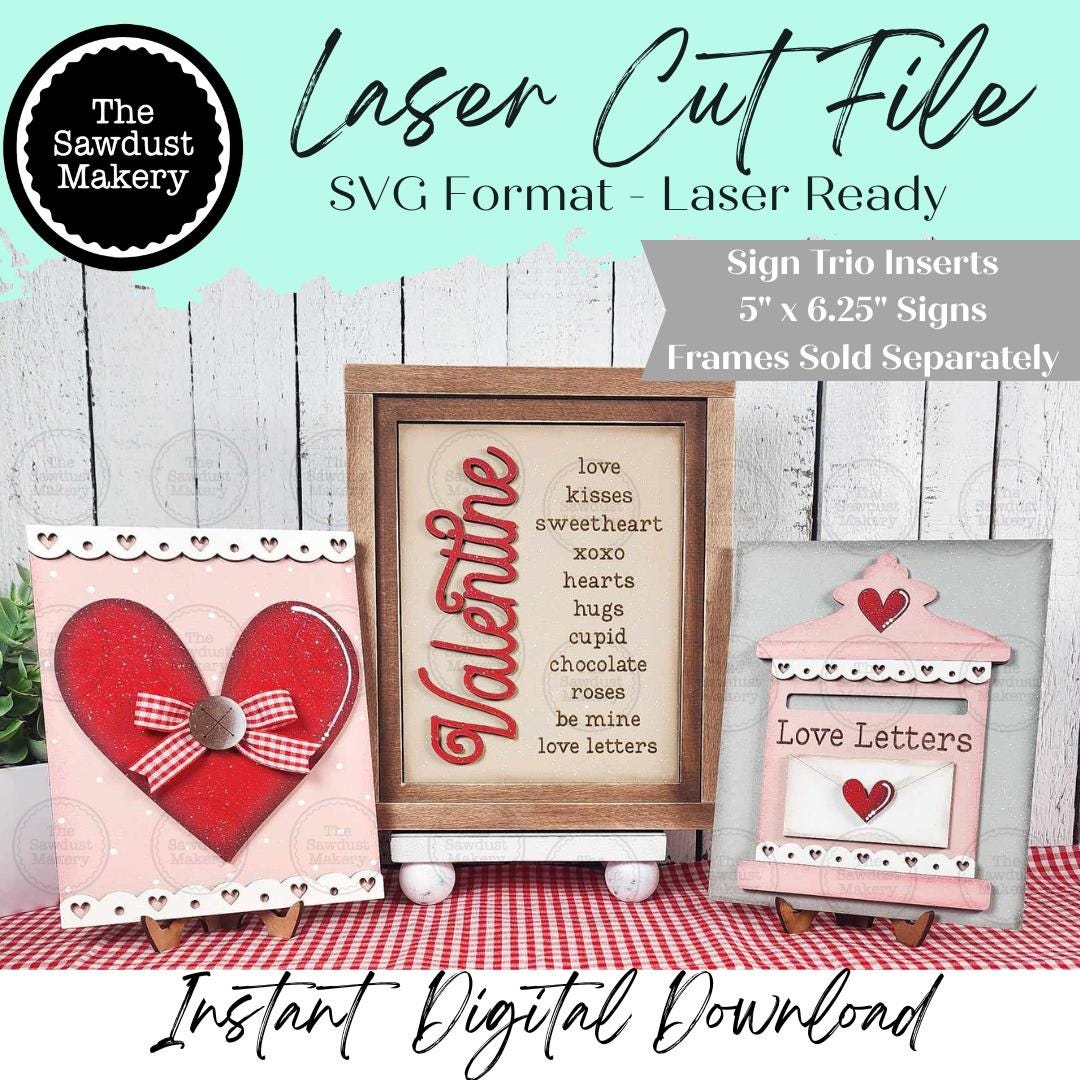 Valentine Trio Sign Bundle Laser Cut File | Interchangeable Frame ...