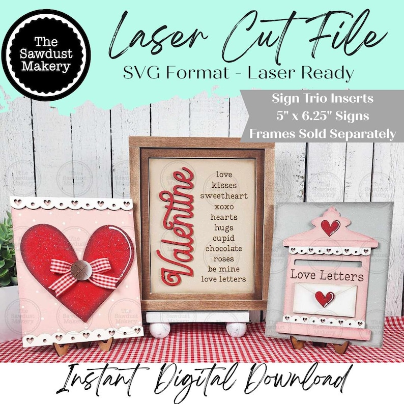 Valentine Trio Sign Bundle Laser Cut File | Interchangeable Frame ...