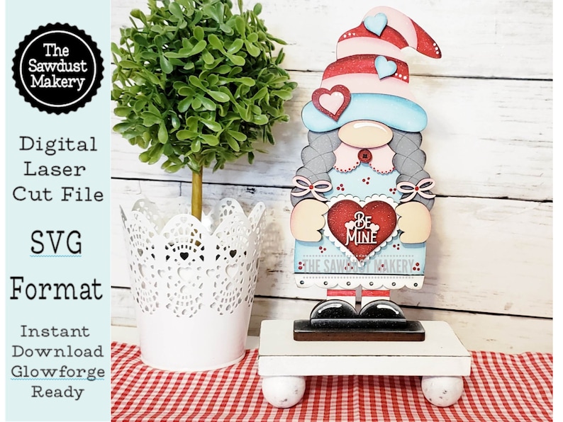 Standing Valentine Girl Gnome SVG File Hearts Laser Cut - Etsy