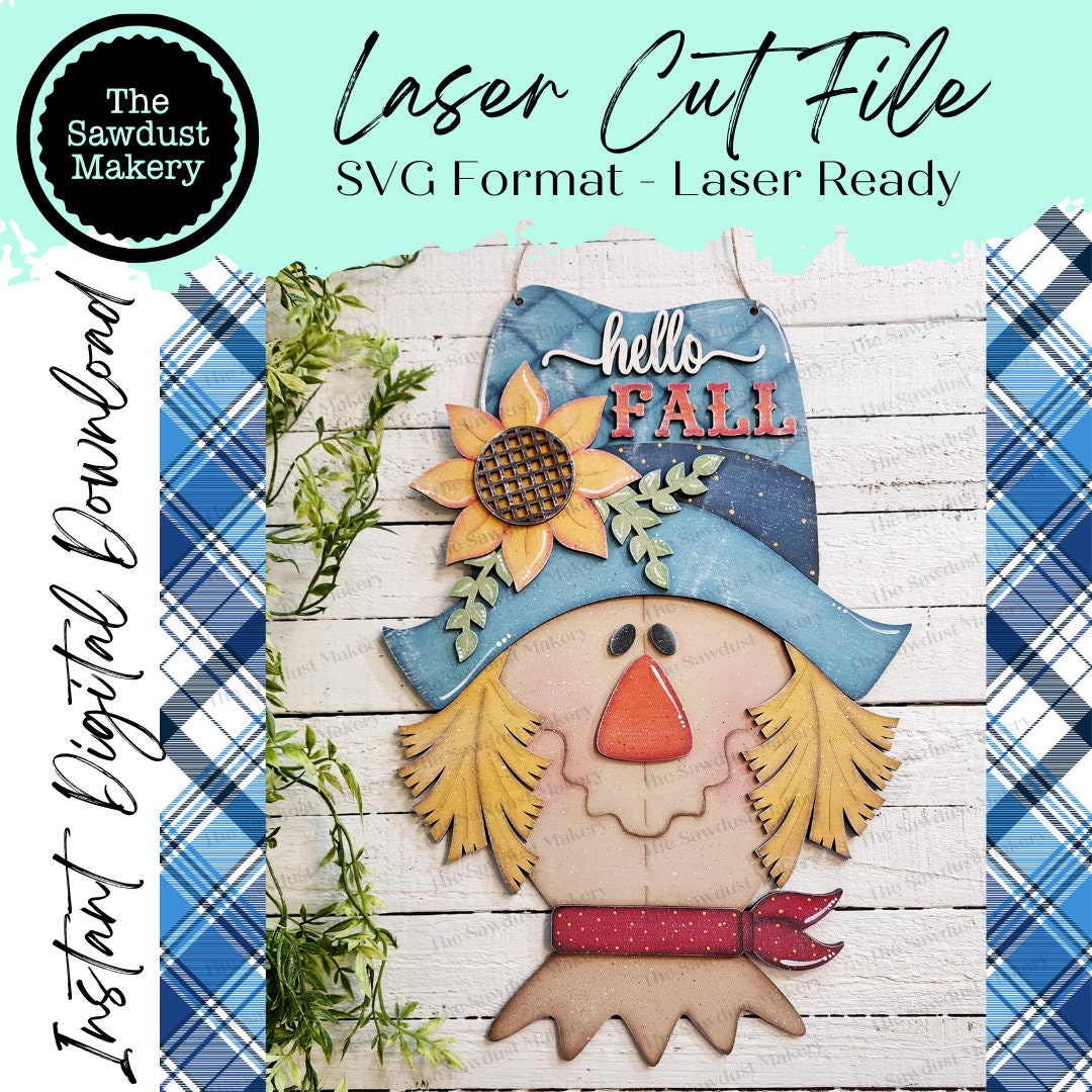Hello Fall Scarecrow Door Hanger | Thanksgiving | Door Hanger | SVG ...