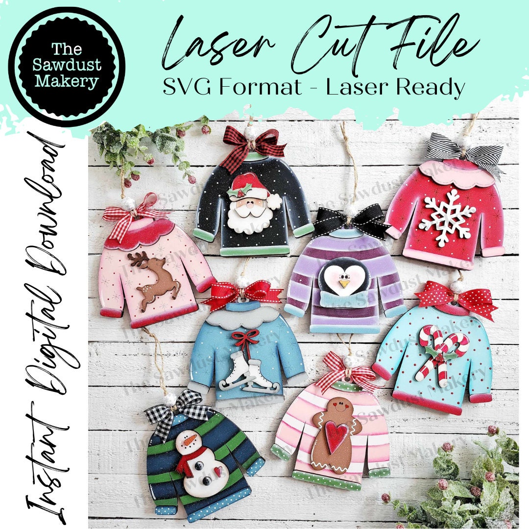 Christmas Sweater Ornament Gift Card Holder Laser Cut SVG File ...
