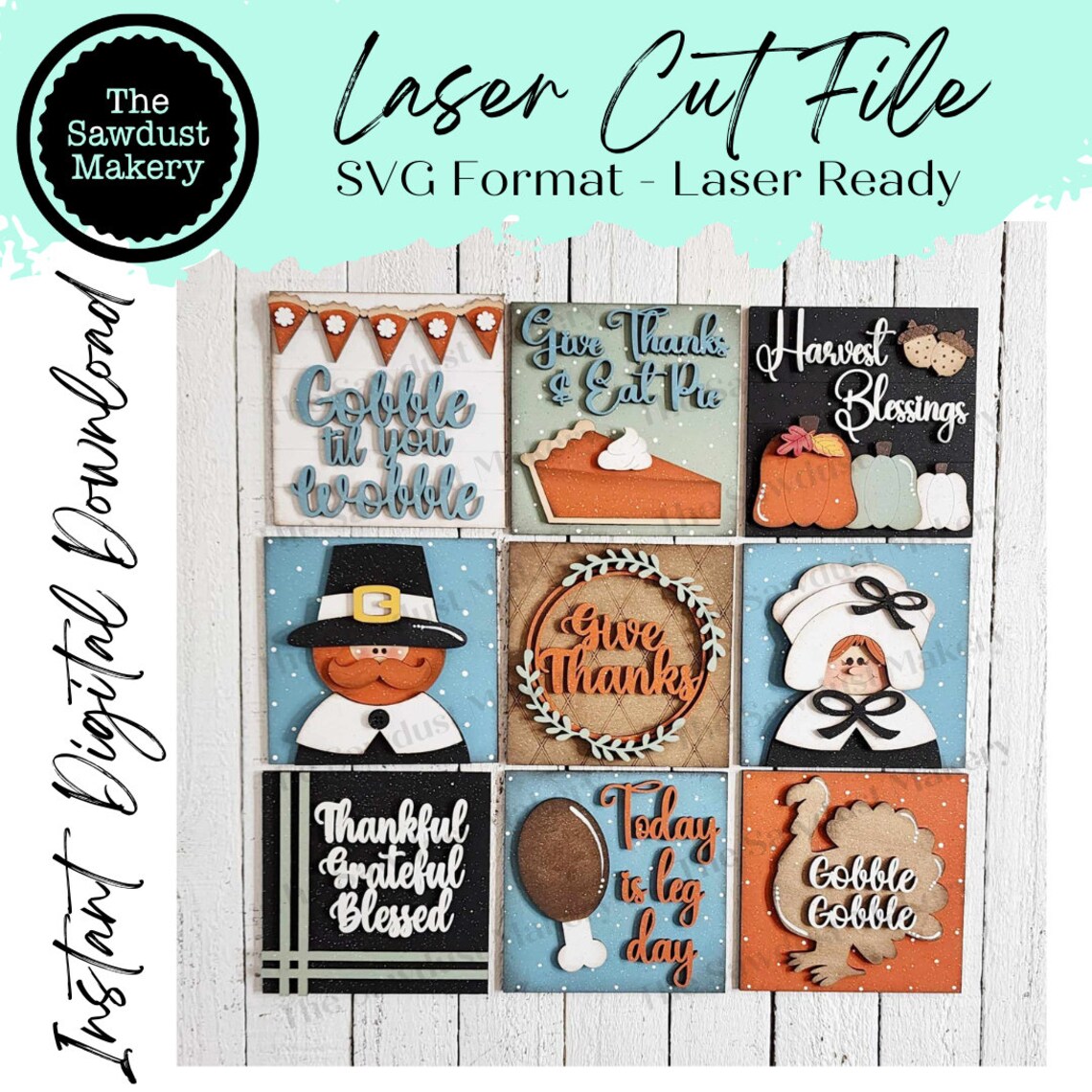 Thanksgiving Sign Laser Cut File | Farmhouse Interchangeable Leaning ...