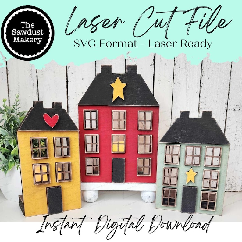 Primitive Saltbox House Votive Shelf Sitter SVG File | Laser Cut File ...