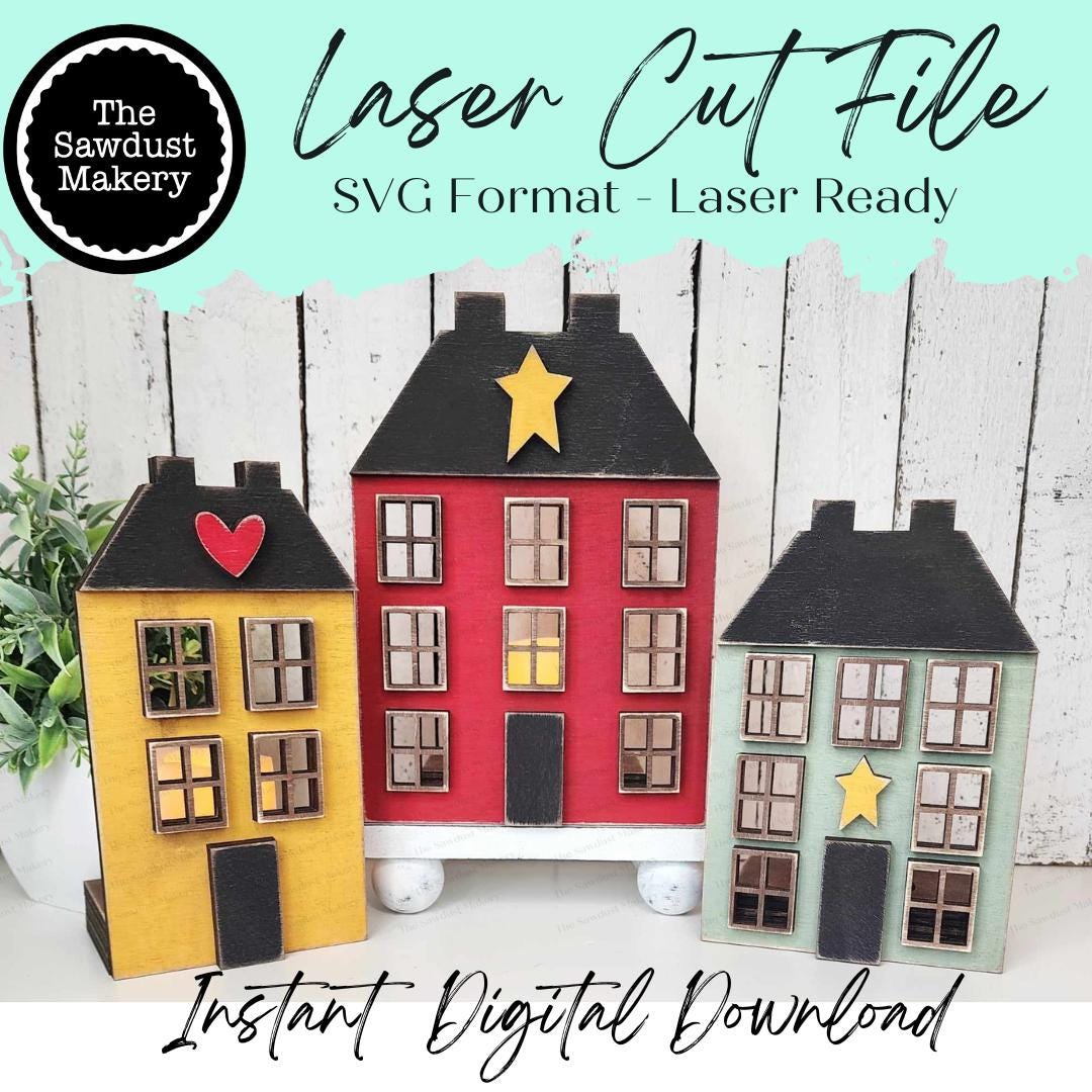 Primitive Saltbox House Votive Shelf Sitter SVG File | Laser Cut File ...