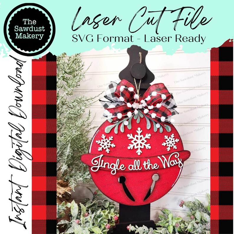 Jingle Bell Door Hanger SVG File | Laser Cut File | Glowforge | Bell ...