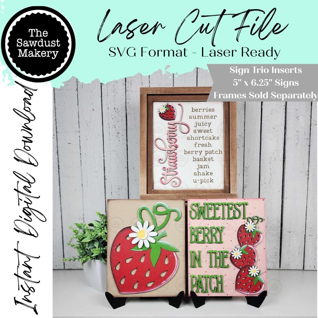 Strawberry Trio Sign Bundle Laser Cut File | Interchangeable Frame ...