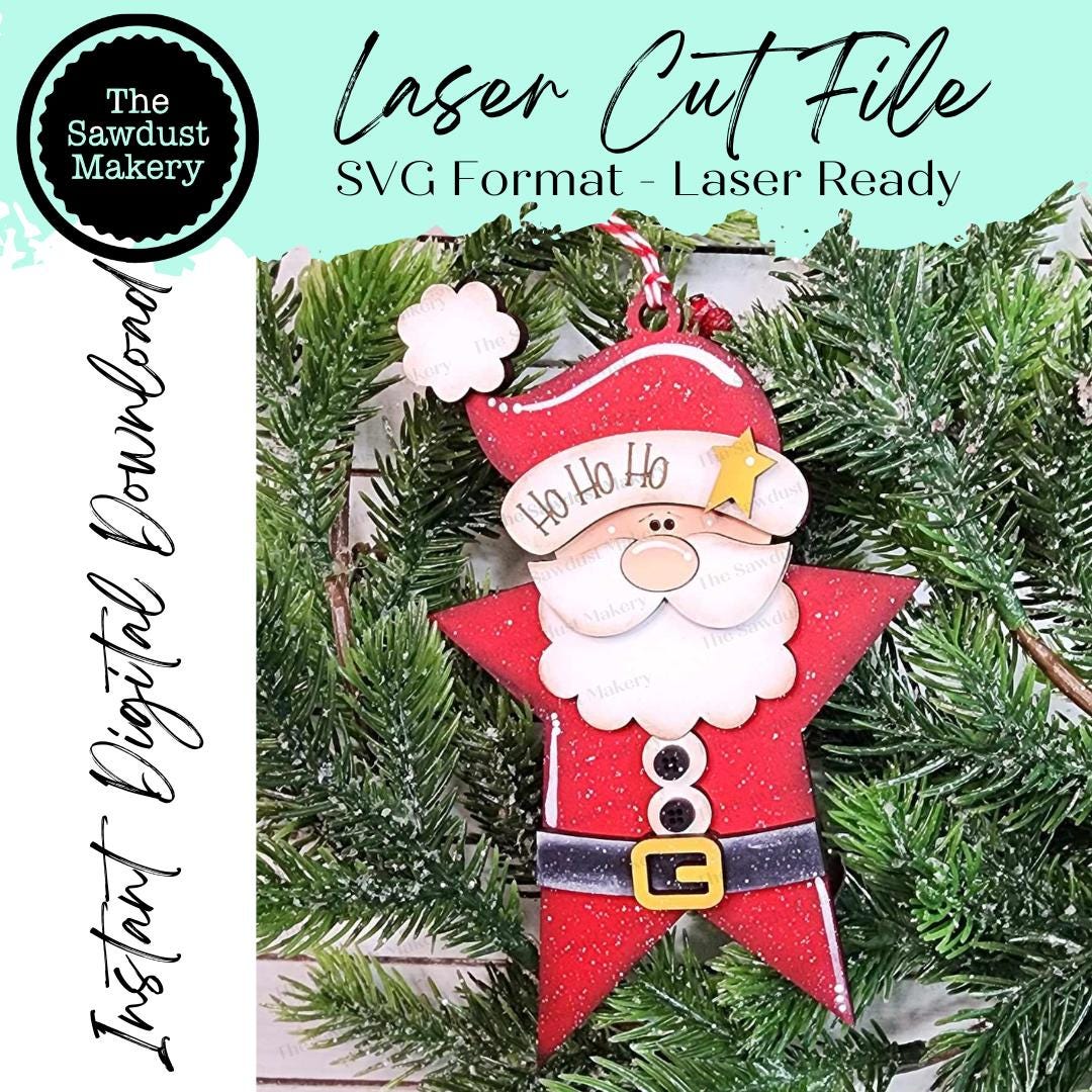 Santa Star Primitive Christmas Ornament SVG File | Laser Cut File ...
